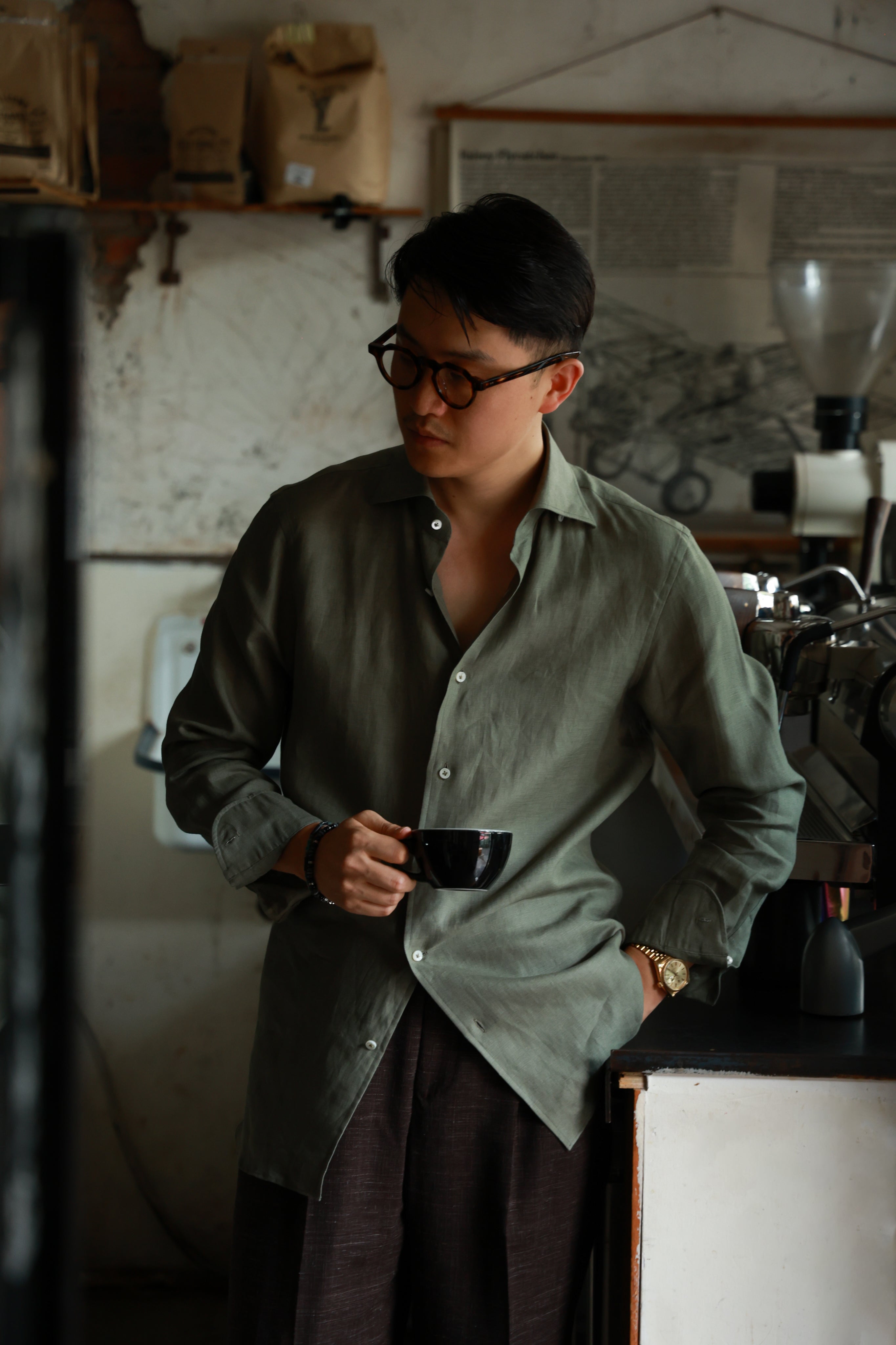 Ugentle Spread Collar Linen Shirt — Jade – Yearn Shoemaker